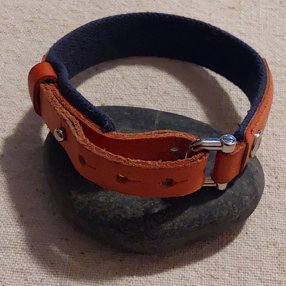 Fossil | Jewelry | Fossil Leather And Blue Canvas Bracelet | Poshmark